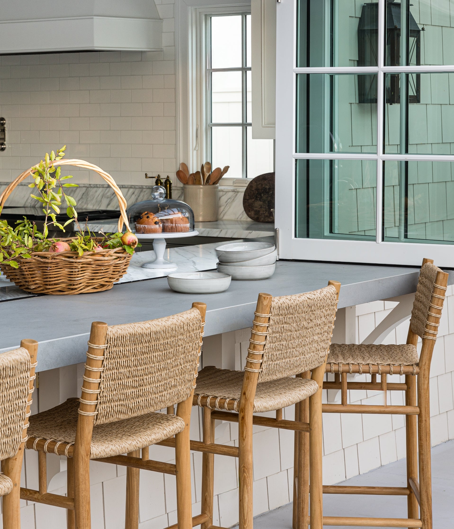 Ema Stool - Performance counter stool with teak frame and synthetic ...