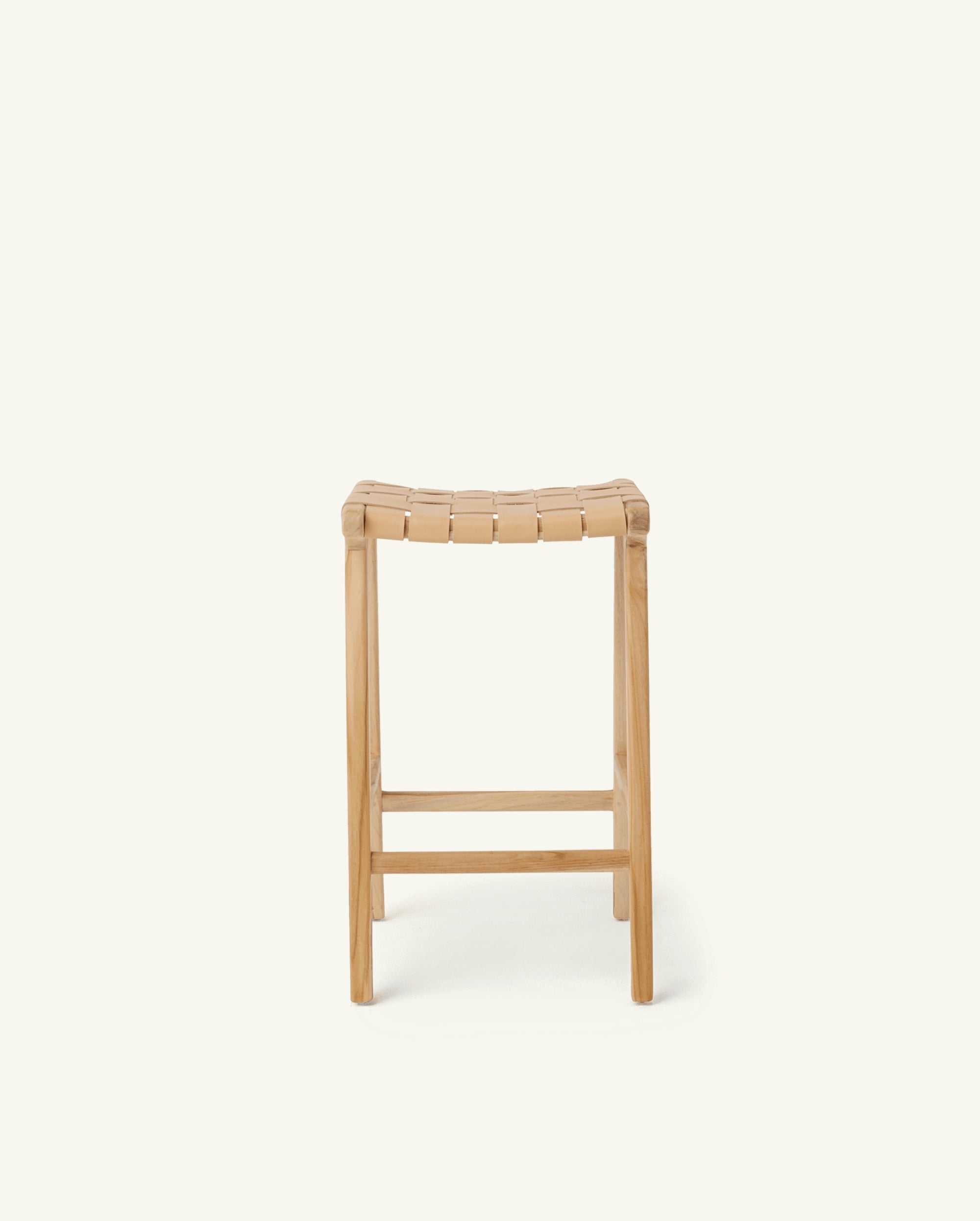 Stool #3 - Counter Stool in Teak with Woven Neutral Leather – Hati Home
