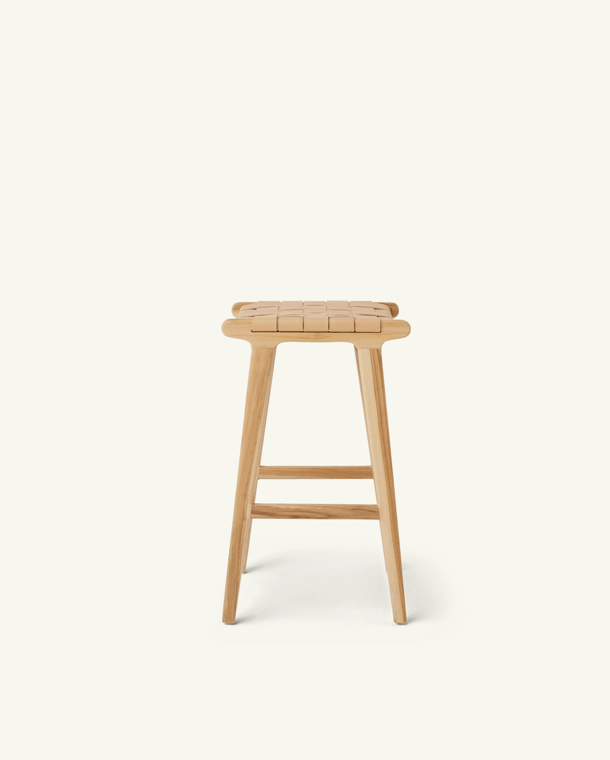 Stool #3 - Counter Stool in Teak with Woven Neutral Leather – Hati Home