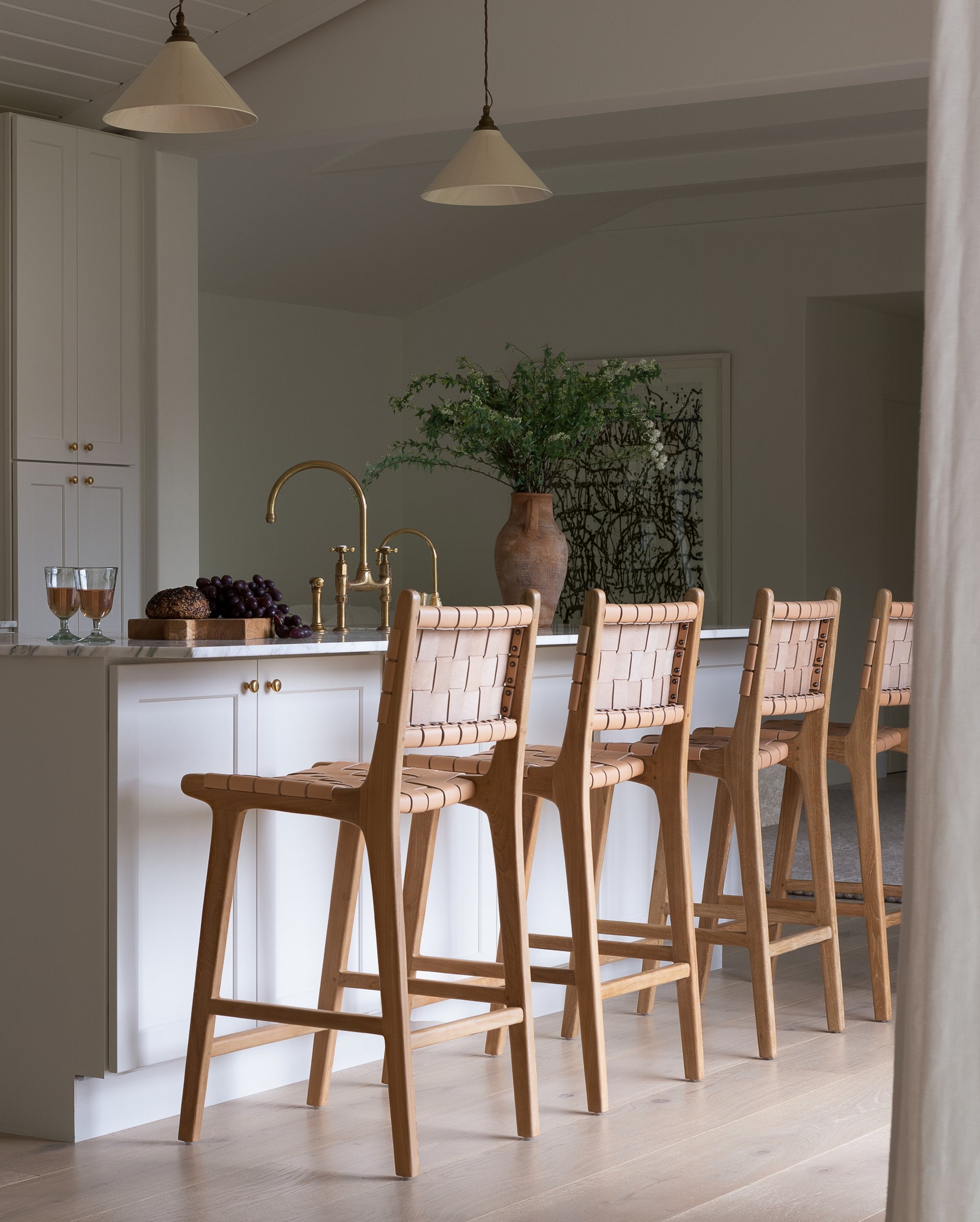 Stool #2 - Counter Stool in Teak with Woven Neutral Leather – Hati Home