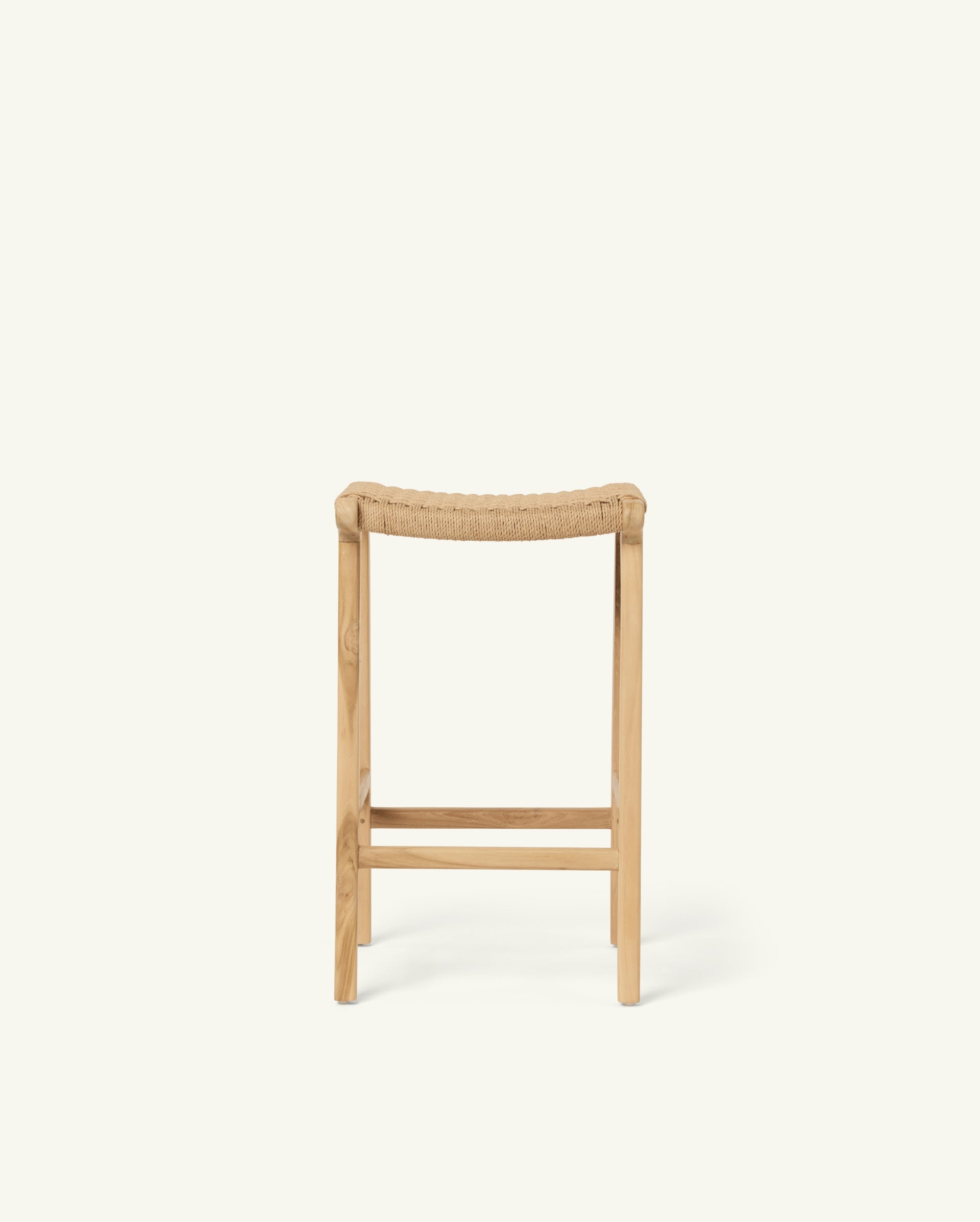Stool #3 - Counter Stool in Teak with Woven Neutral Leather – Hati Home