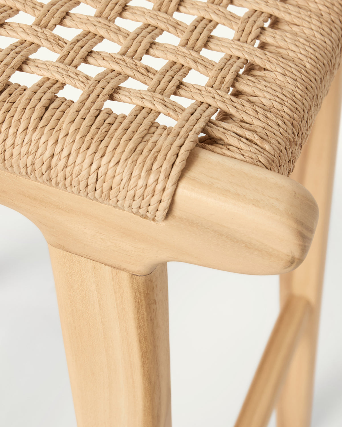 Stool #3 - Counter Stool in Teak with Woven Neutral Leather – Hati Home