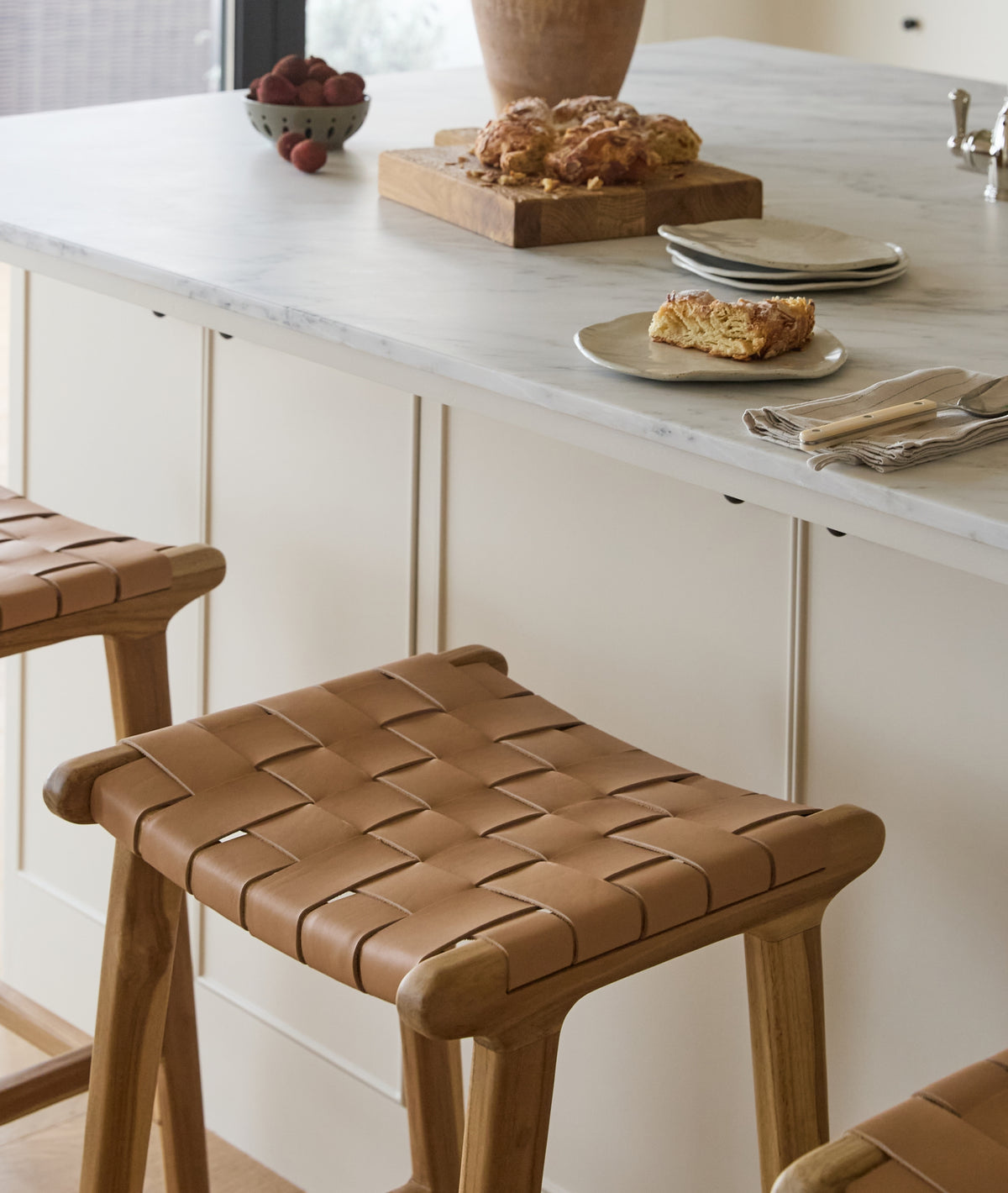 Stool #3 - Counter Stool in Oak with Woven Neutral Leather – Hati Home