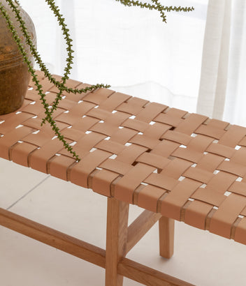 Bench #2 - Bench in Oak and Woven Neutral Leather – Hati Home