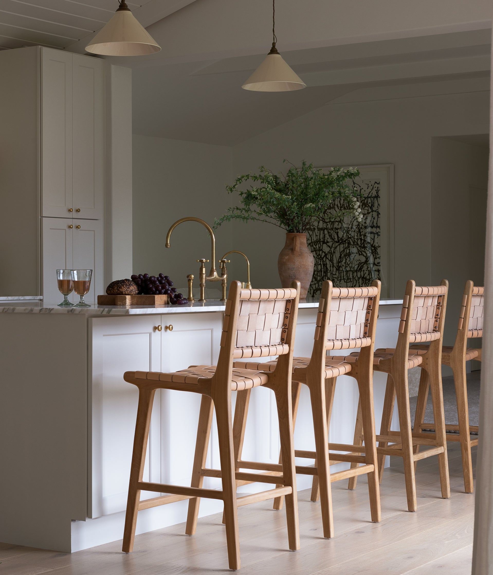 Stool #2 - Counter Stool in Oak with Woven Neutral Leather – Hati Home